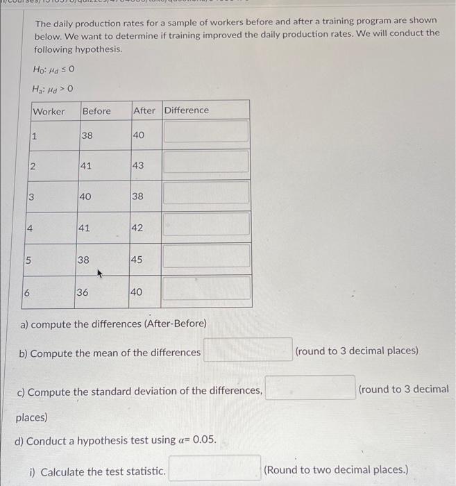 Solved The daily production rates for a sample of workers | Chegg.com