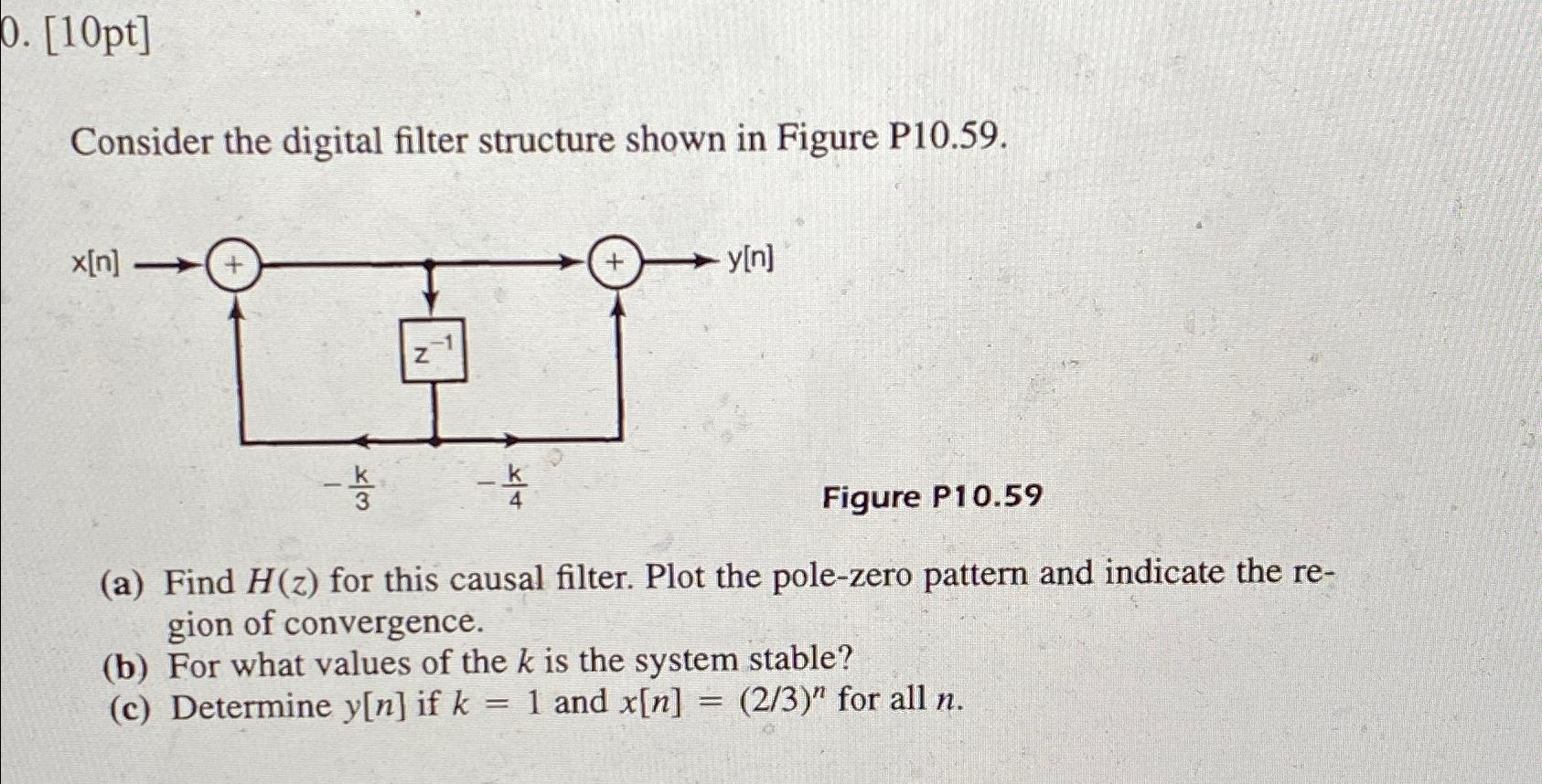 Solved [10pt]Consider the digital filter structure shown in | Chegg.com