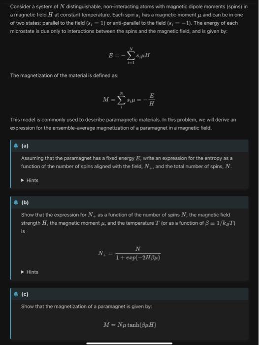 Solved Consider a system of N distinguishable, | Chegg.com