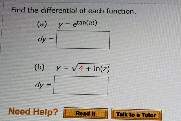 Solved Find the differential of each function. (a) y = | Chegg.com