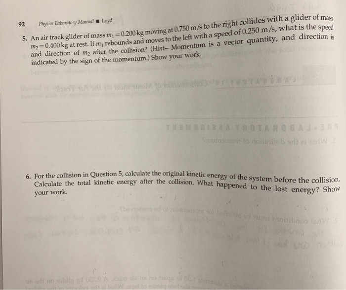 Solved 92 Physics Laboratory Manual Loyd 5. An air track | Chegg.com
