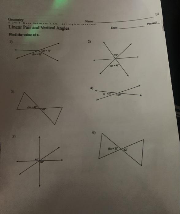 Solved ID Name Period Geometry Linear Pair and Vertical | Chegg.com