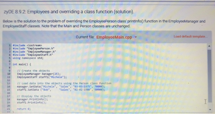 ZYDE 8.9.1: Inheritance: Employees and overriding a | Chegg.com ZYDE 8.9.1: Inheritance: Employees and overriding a | Chegg.com