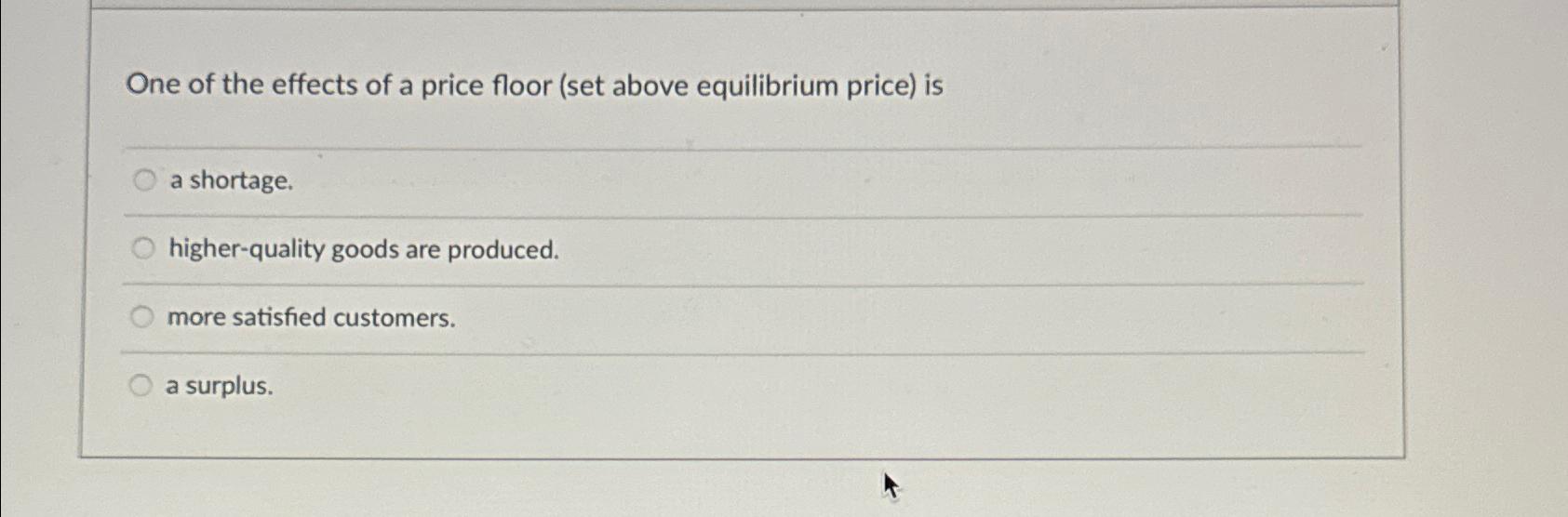 Solved One of the effects of a price floor (set above | Chegg.com