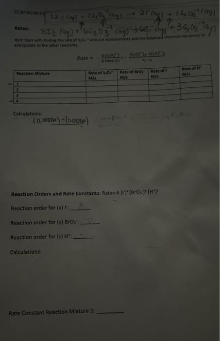 Lab Report: -If necessary Calculations?Rates: | Chegg.com