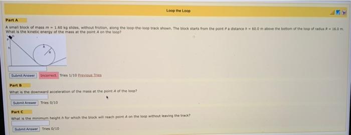 Solved Loop the Loop Part A A small block of mass m - 1.60 | Chegg.com
