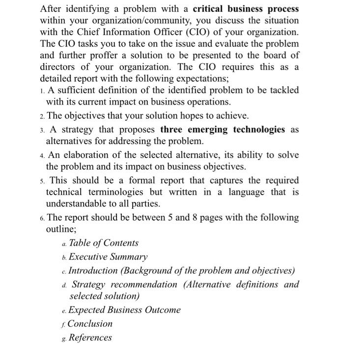 After identifying a problem with a critical business | Chegg.com