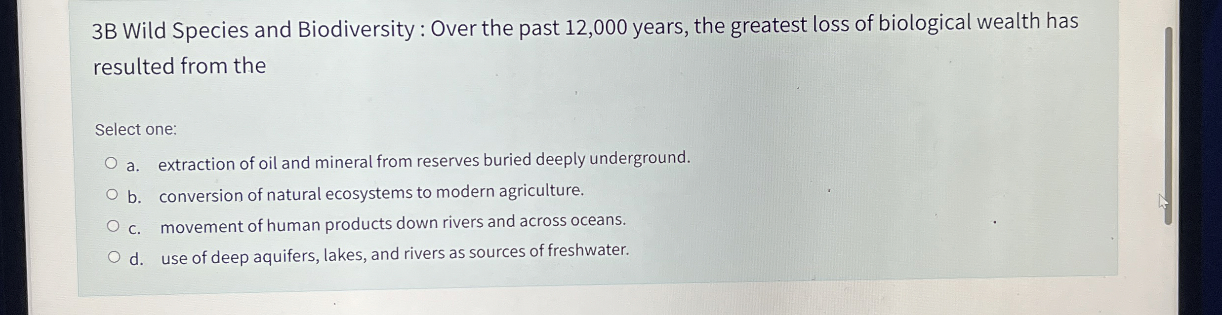 Solved 3B Wild Species and Biodiversity : Over the past | Chegg.com