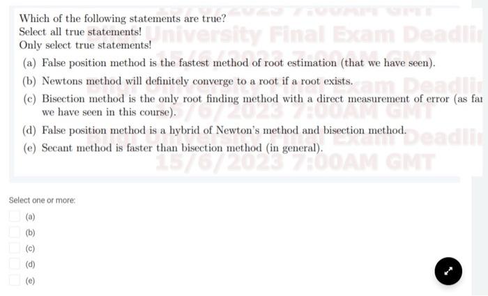 Solved Which of the following statements are true? Select | Chegg.com