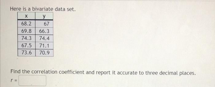 Solved Here is a bivariate data set. Find the correlation | Chegg.com