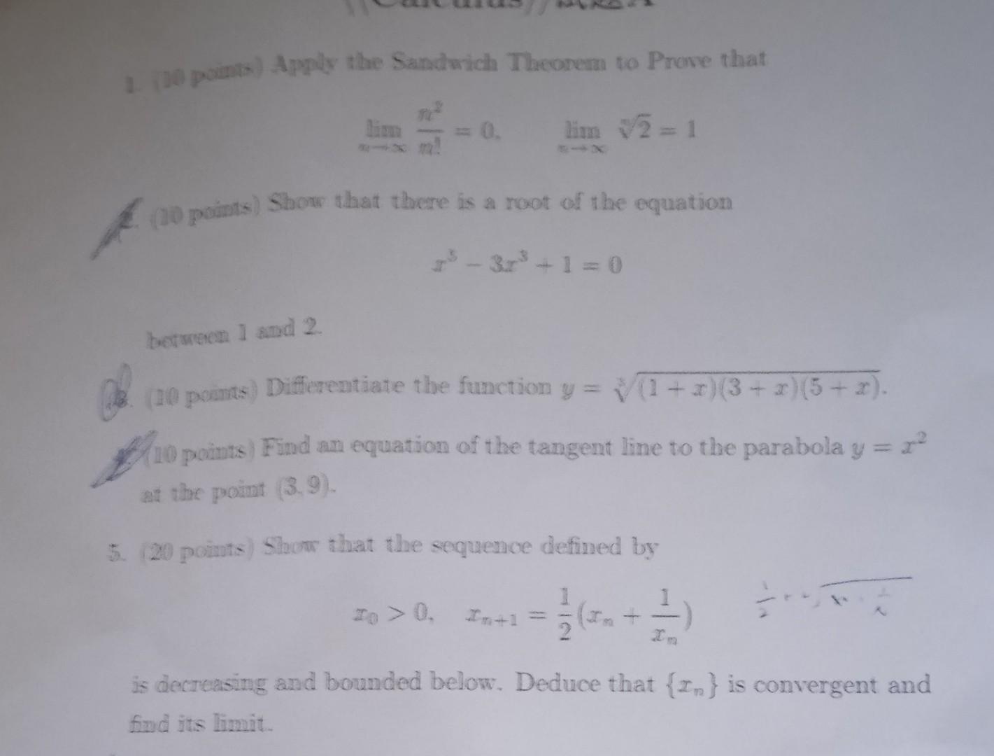 Solved 110 points) Apply the Sandwich Theorem to prove that | Chegg.com