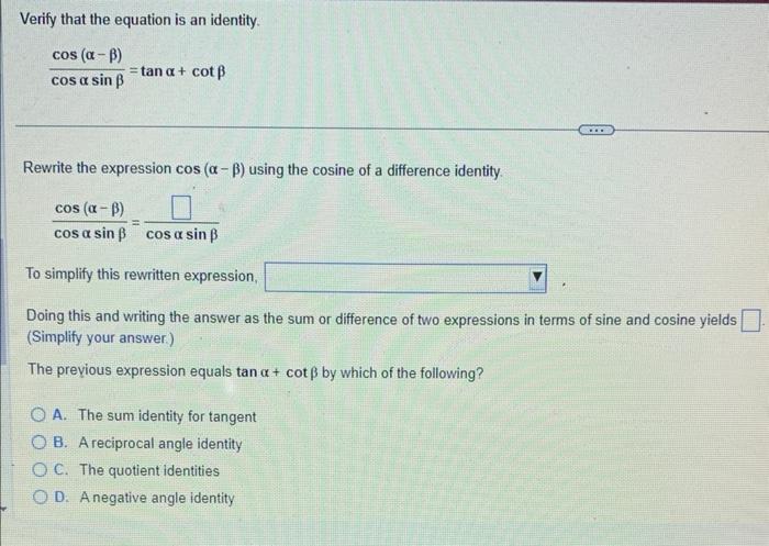 Solved Verify that the equation is an identity. | Chegg.com