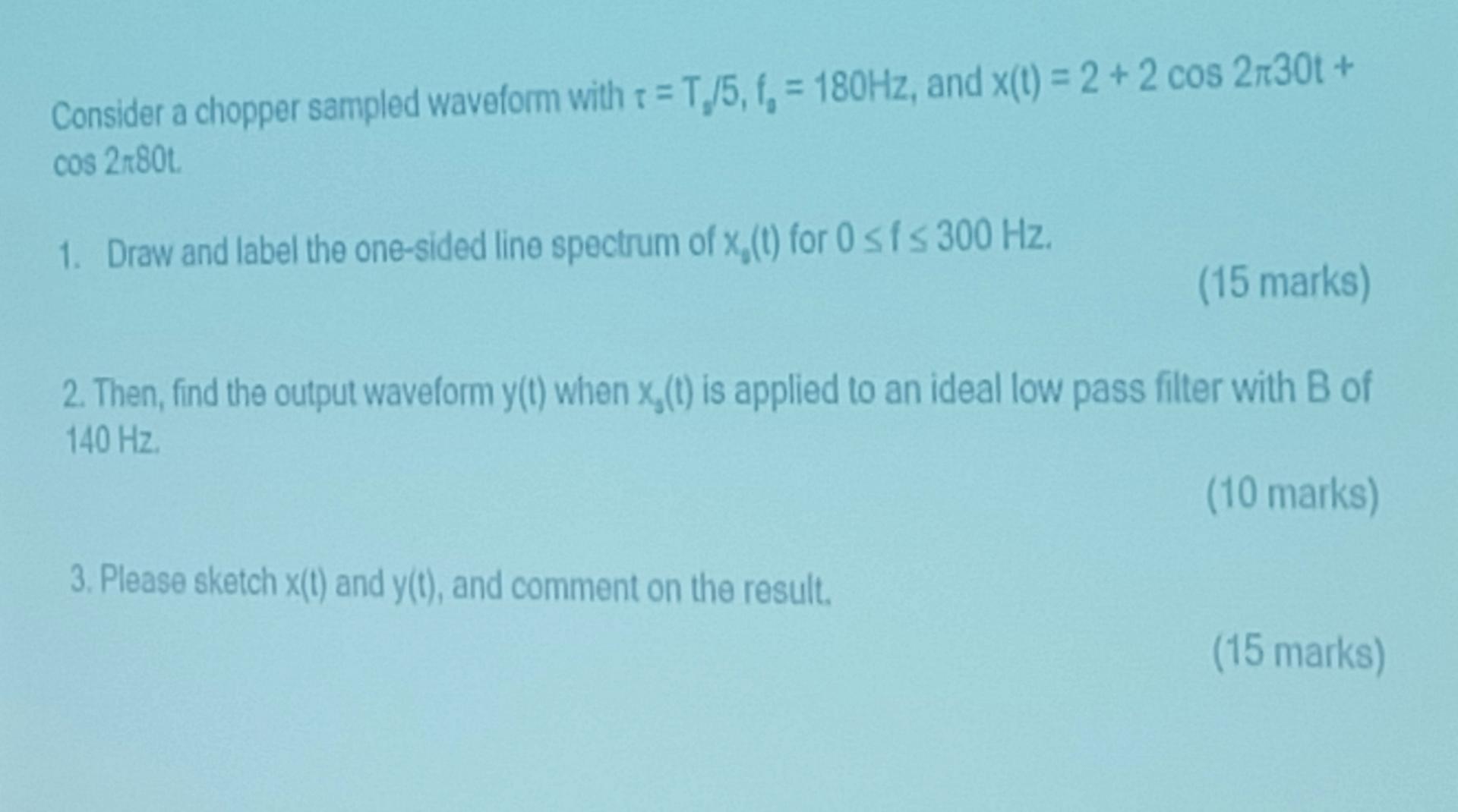 Solved Consider a chopper sampled waveform with | Chegg.com