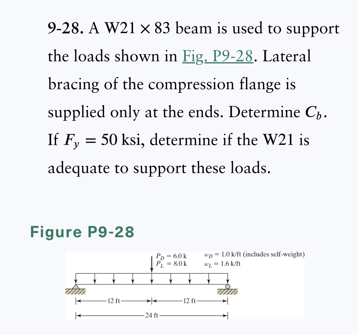 Solved 9-28. ﻿A W21 ×83 ﻿beam is used to support the loads | Chegg.com