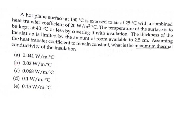 Solved A hot plane surface at 150∘C is exposed to air at | Chegg.com