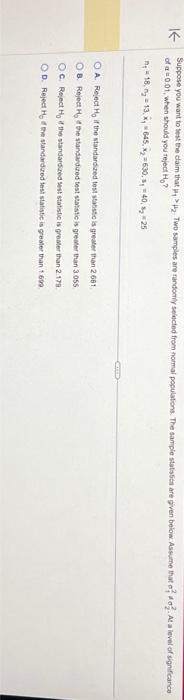 Solved distributed. Claim μ1⩽μ2;α=0.01. Assume σ12,σ22 | Chegg.com