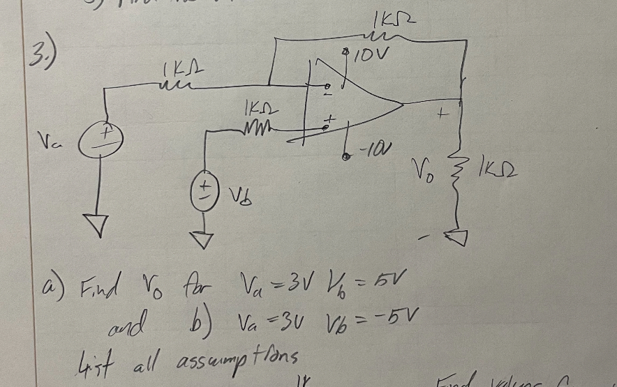Solved 3.)a) ﻿Find V0 ﻿for Va=3V ﻿and Vb=5Vb) ﻿Find Va=3V | Chegg.com