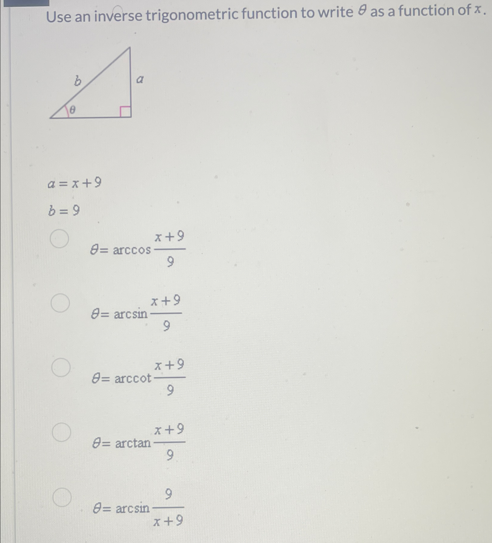 Solved Use an inverse trigonometric function to write θ ﻿as | Chegg.com