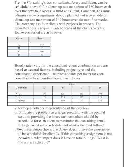 Solved Premier Consulting's two consultants, Avery and | Chegg.com