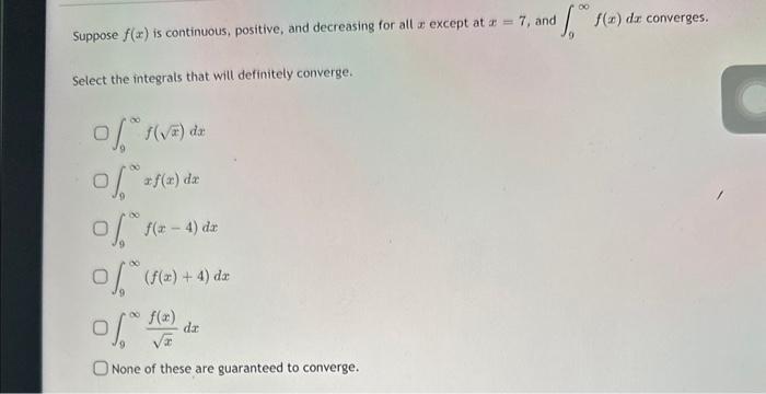 Solved Suppose f(x) is continuous, positive, and decreasing | Chegg.com