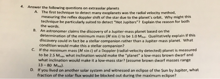 Solved 4. Answer the following questions on extrasolar | Chegg.com
