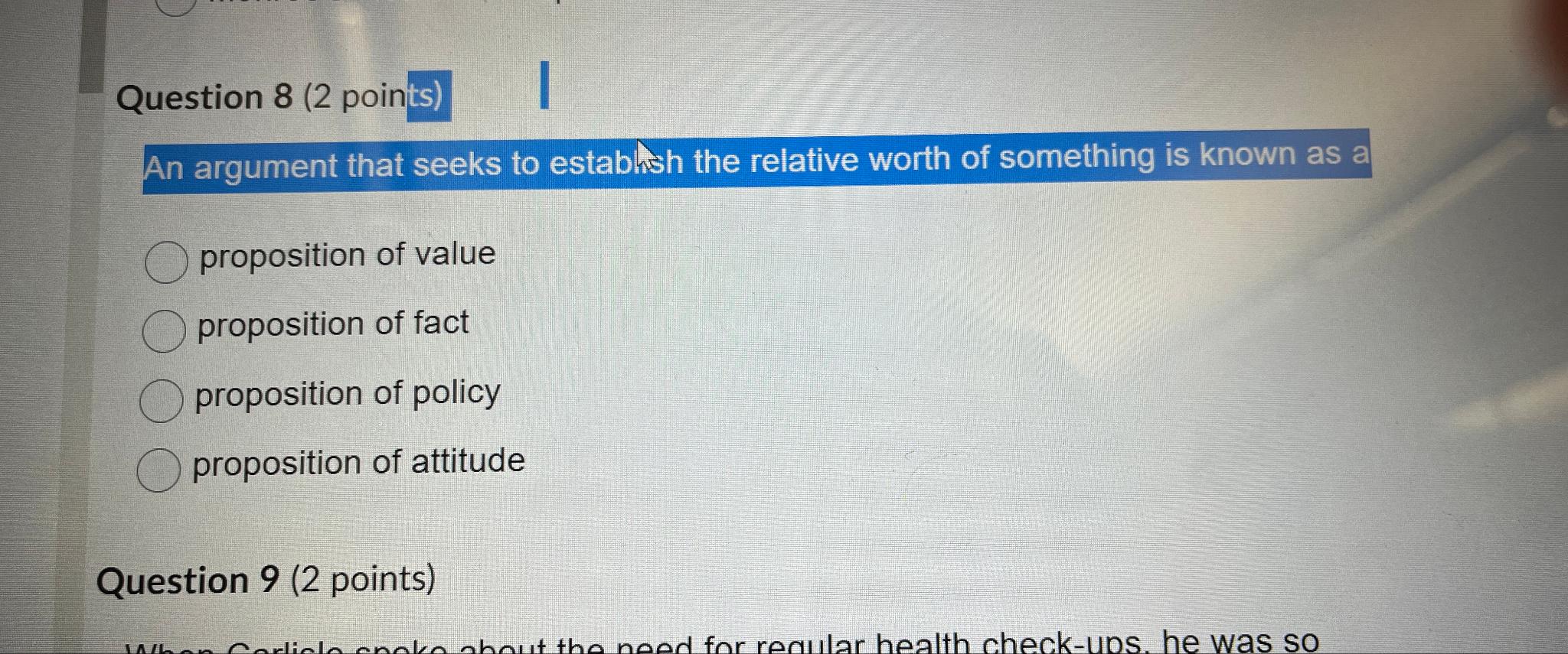 Solved Question 8 (2 ﻿points)An argument that seeks to | Chegg.com