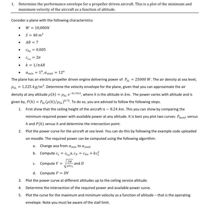 Solved 1. Determine the performance envelope for a propeller | Chegg.com