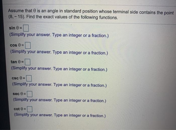 Solved Assume that is an angle in standard position whose | Chegg.com