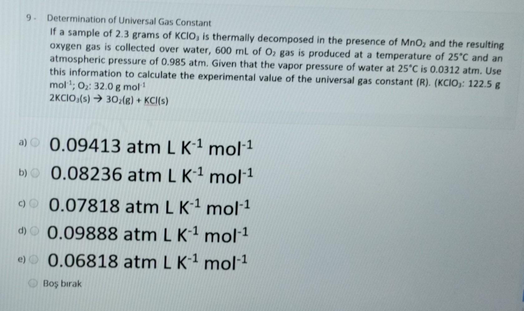 Solved 9. Determination of Universal Gas Constant If a | Chegg.com