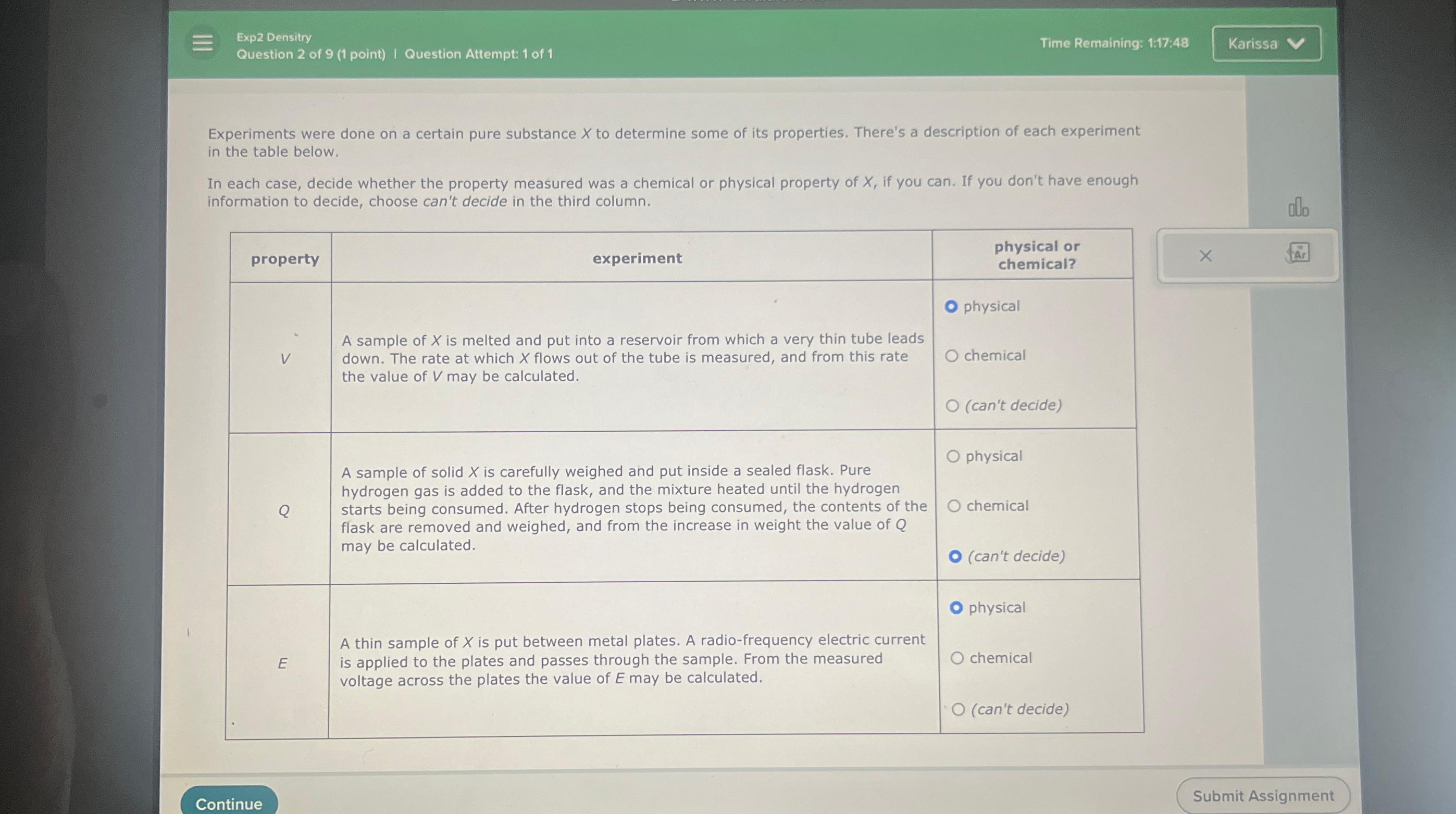 Solved Exp2 ﻿DensitryQuestion 2 ﻿of 9 (1 ﻿point) | ﻿Question | Chegg.com