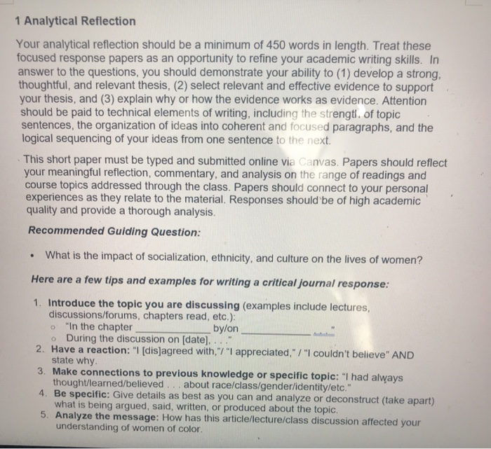 1 Analytical Reflection Your analytical reflection | Chegg.com