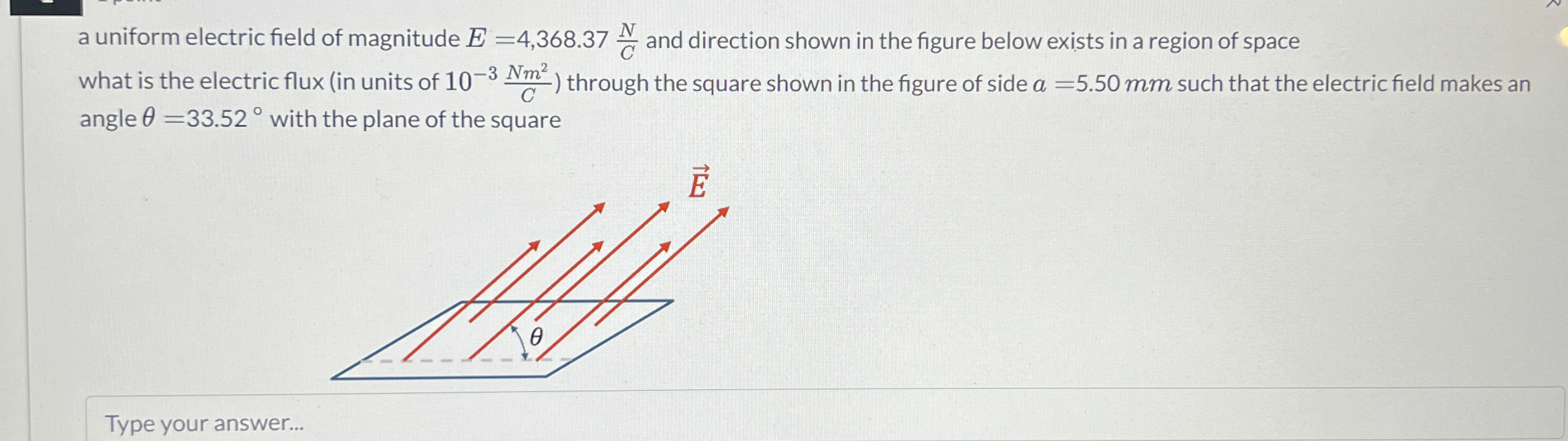 Solved a uniform electric field of magnitude E=4,368.37NC | Chegg.com