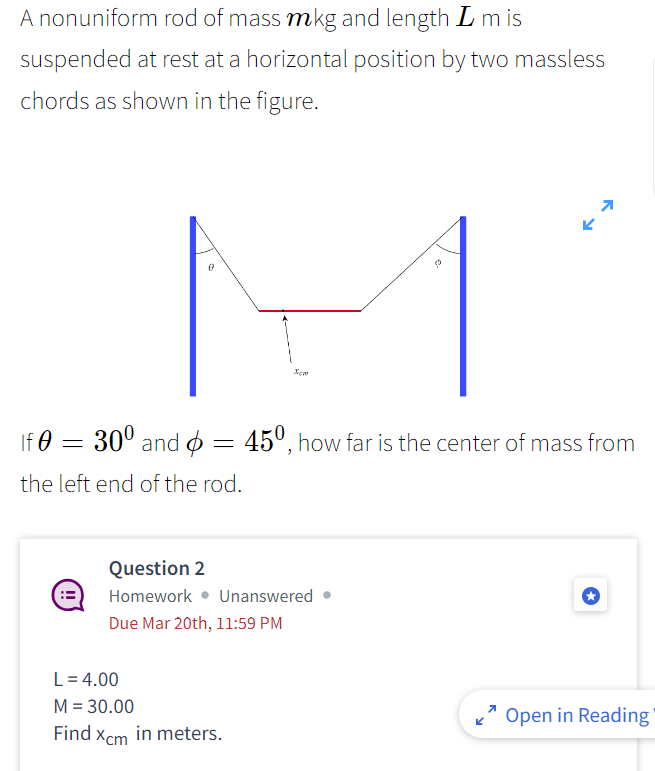 Solved A nonuniform rod of mass mkg ﻿and length Lm | Chegg.com