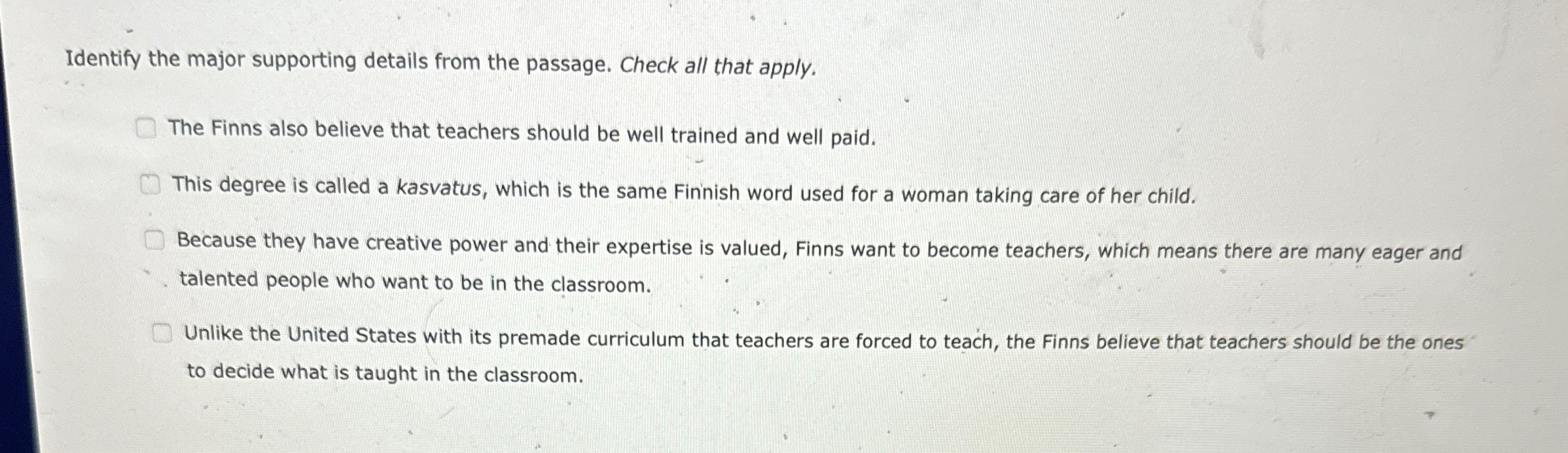 Solved Identify the major supporting details from the | Chegg.com