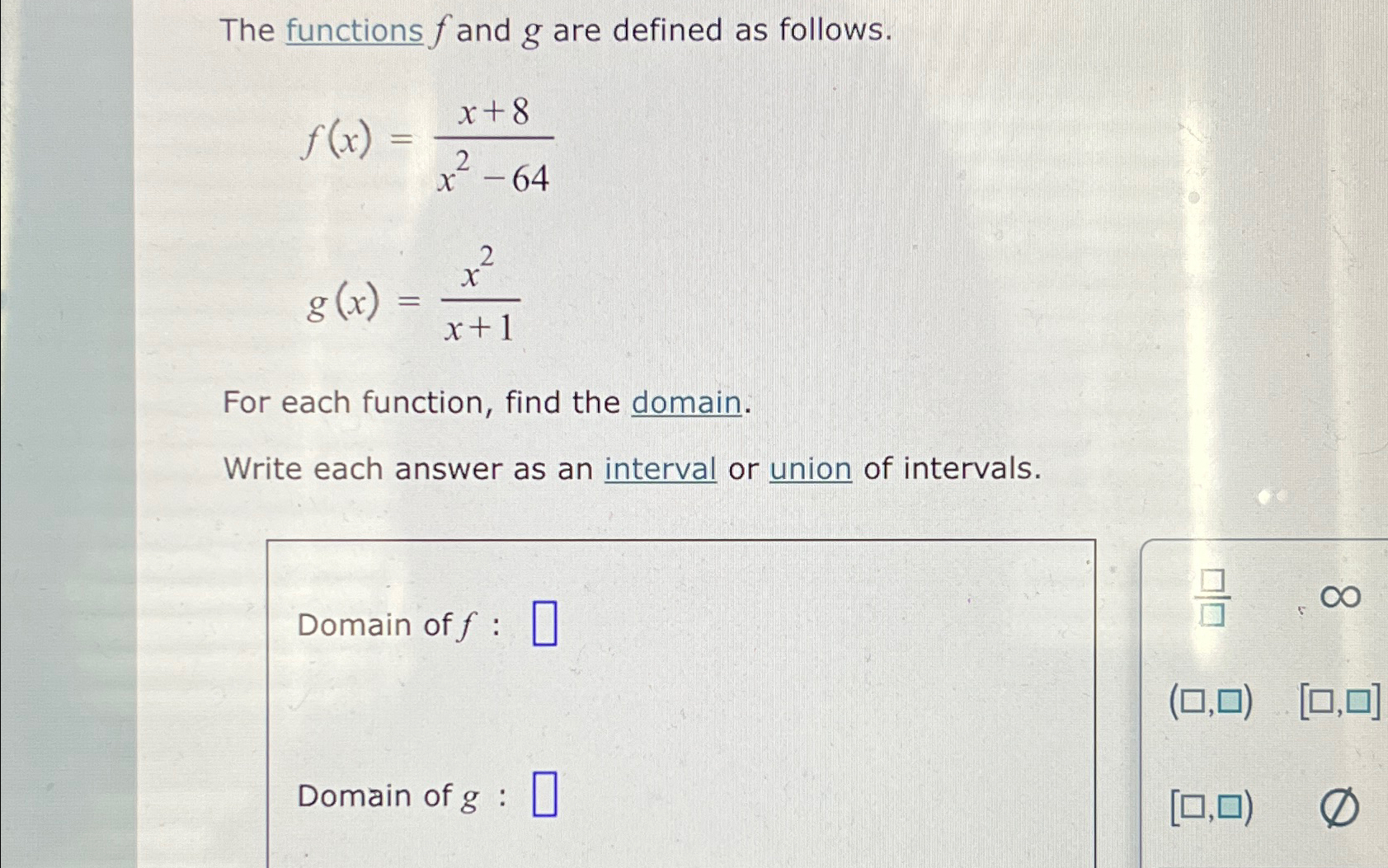 Solved The functions f ﻿and g ﻿are defined as | Chegg.com