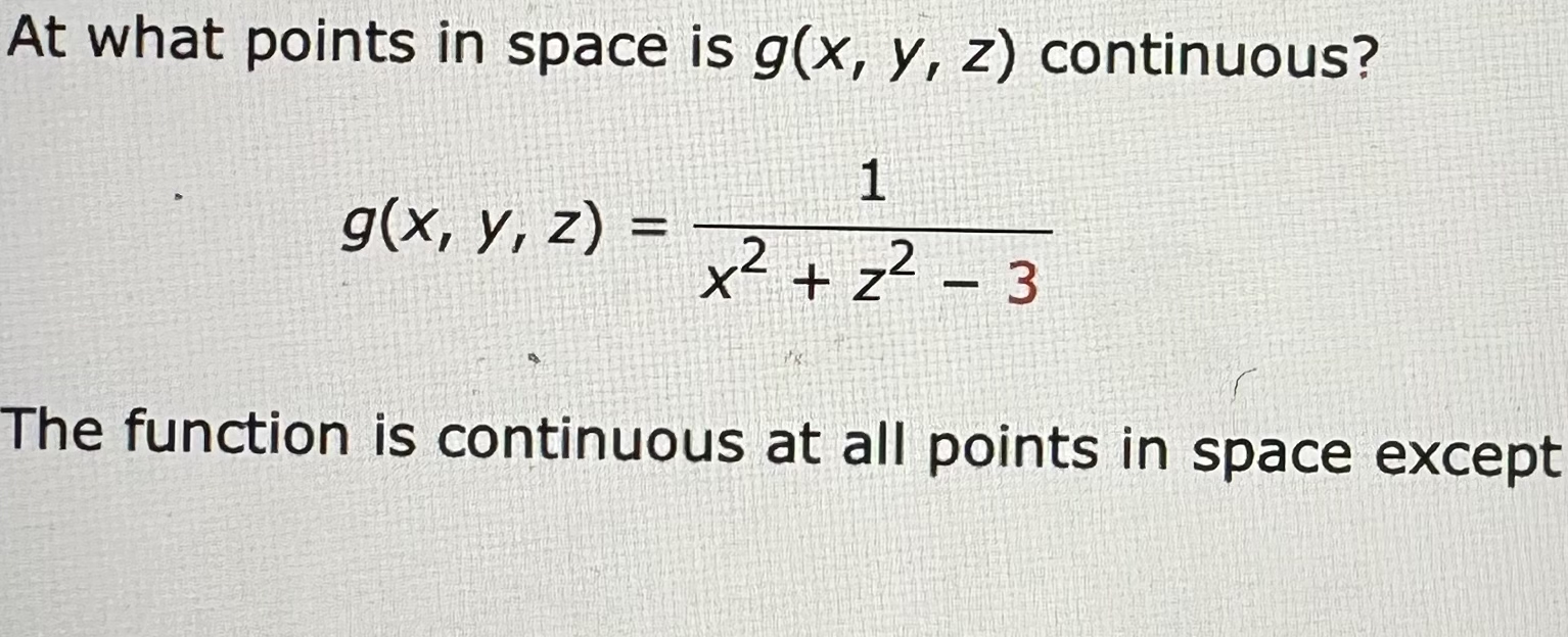 Solved At what points in space is g(x,y,z) | Chegg.com