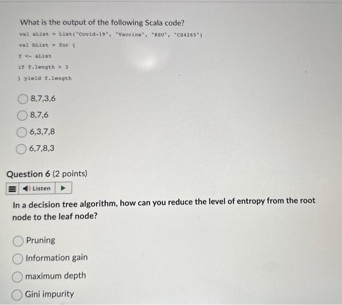 Solved What is the output of the following Scala code? val | Chegg.com
