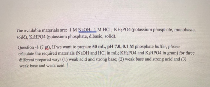 Solved The available materials are: 1 M NaOH, 1 M HCI, | Chegg.com