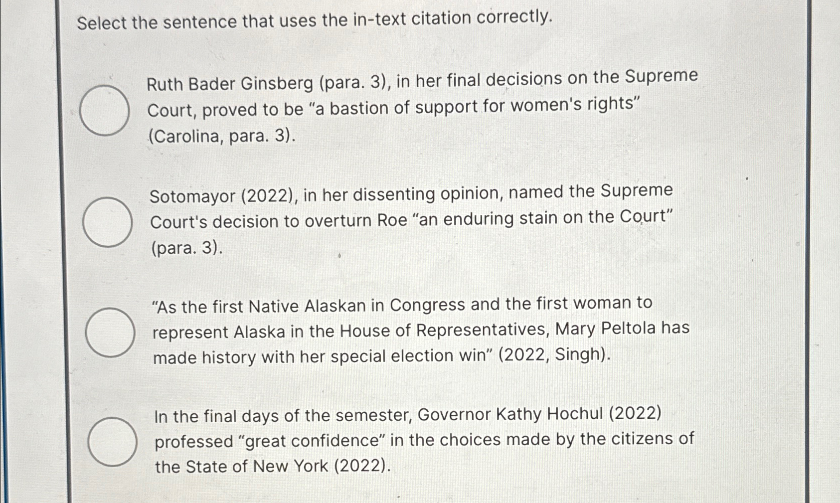 Solved Select the sentence that uses the in-text citation | Chegg.com