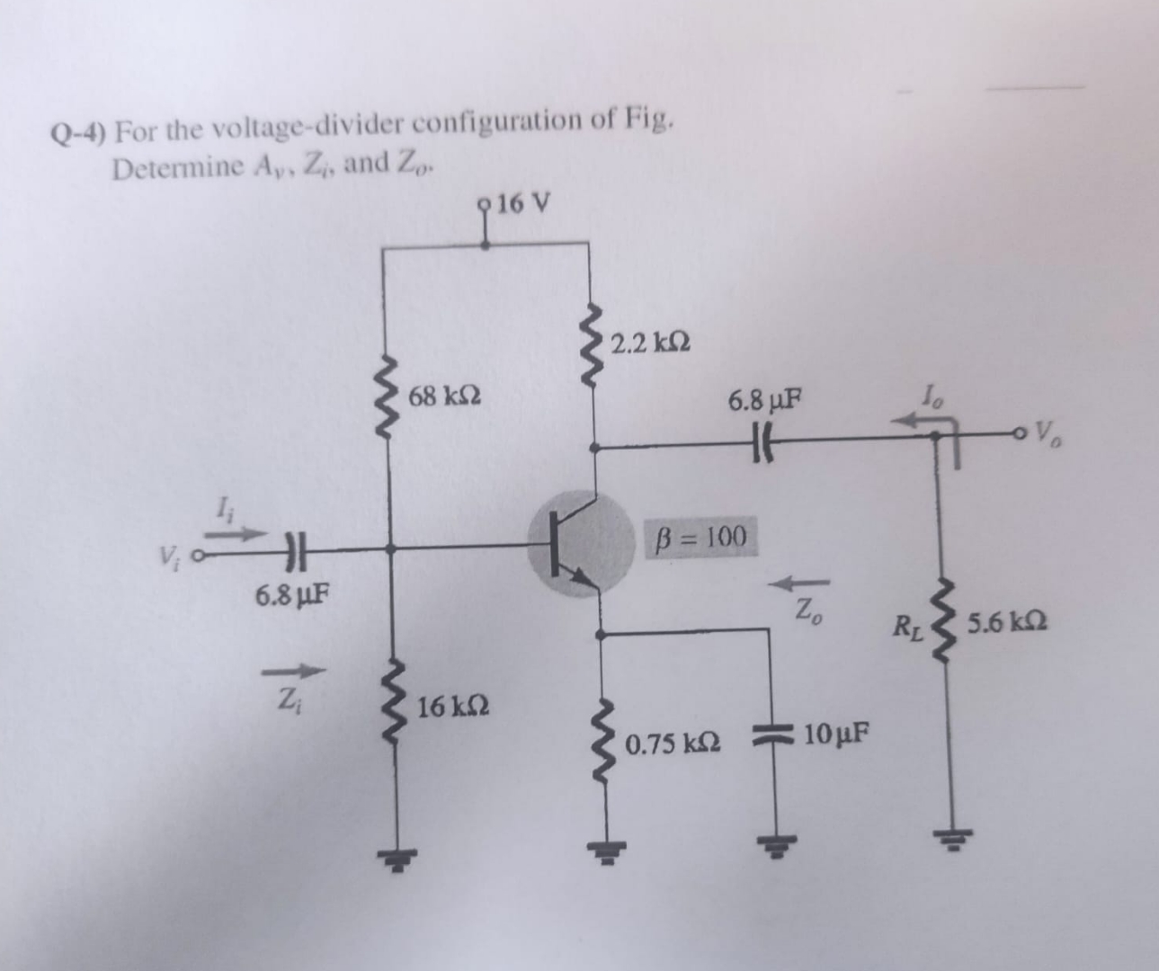 Solved Q-4) ﻿For the voltage-divider configuration of | Chegg.com