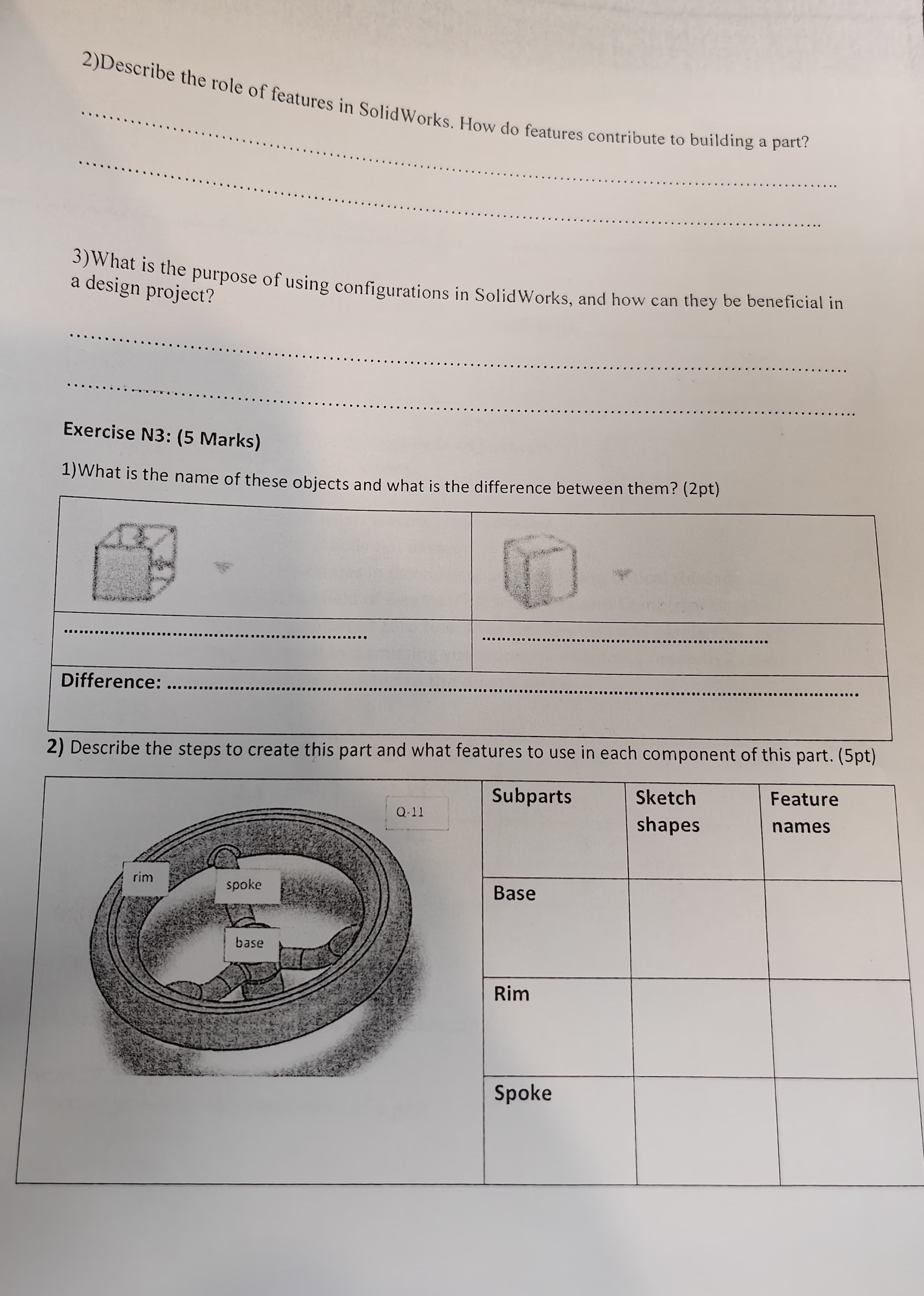 Solved 2) ﻿Describe the role of features in SolidWorks. How | Chegg.com