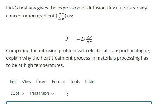 Solved Fick's first law gives the expression of diffusion | Chegg.com