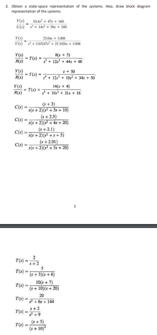 Obtain A State Space Representation Of The Systems