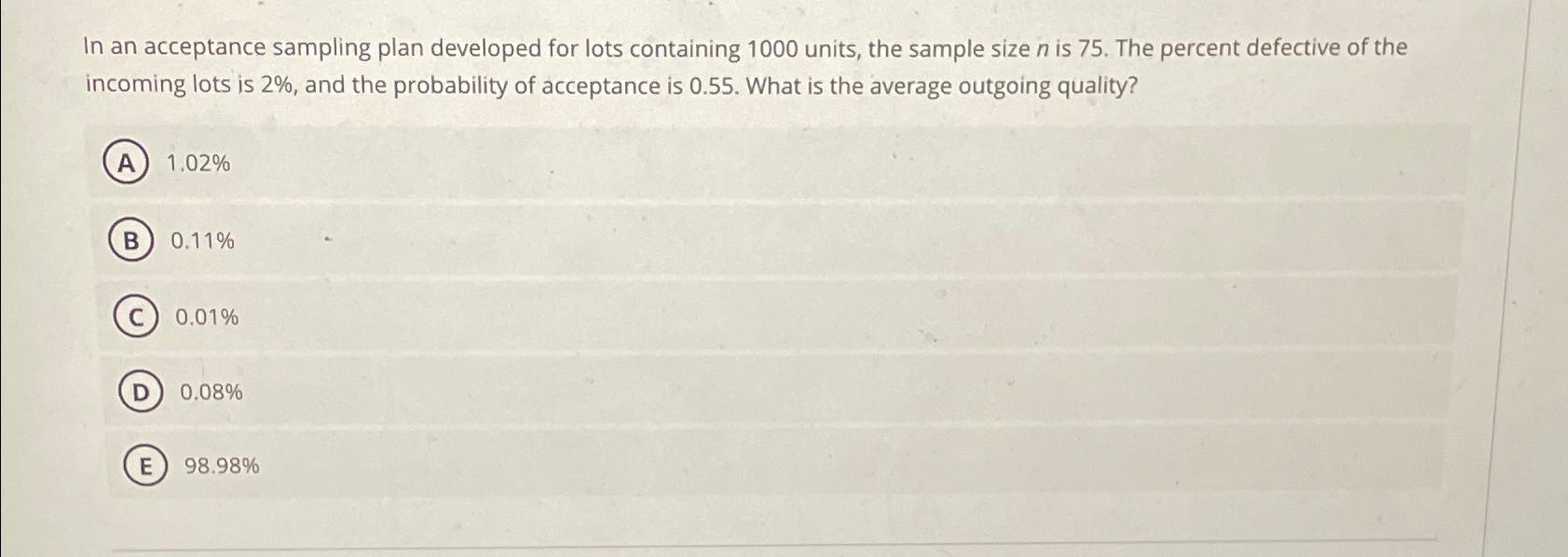 Solved In an acceptance sampling plan developed for lots | Chegg.com