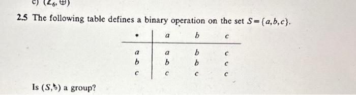 Solved 2.5 The following table defines a binary operation on | Chegg.com