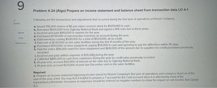 Solved Problem 4-24 (Algo) Prepare an income statement and | Chegg.com