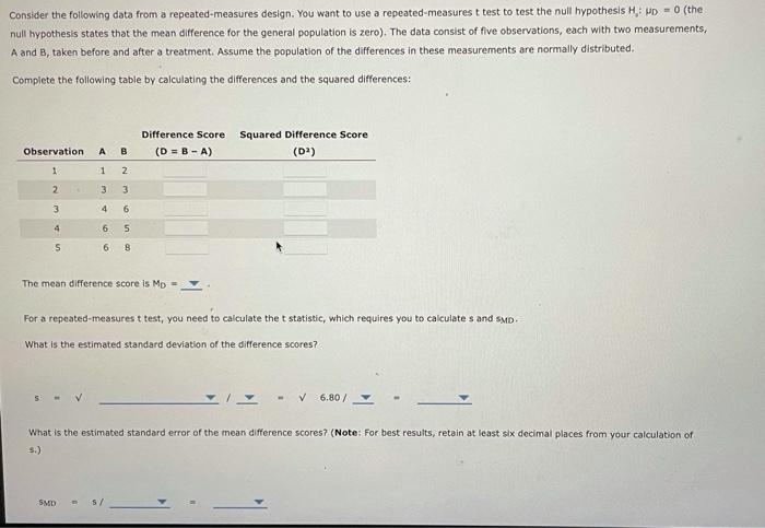 Solved Consider the following data from a repeated-measures | Chegg.com