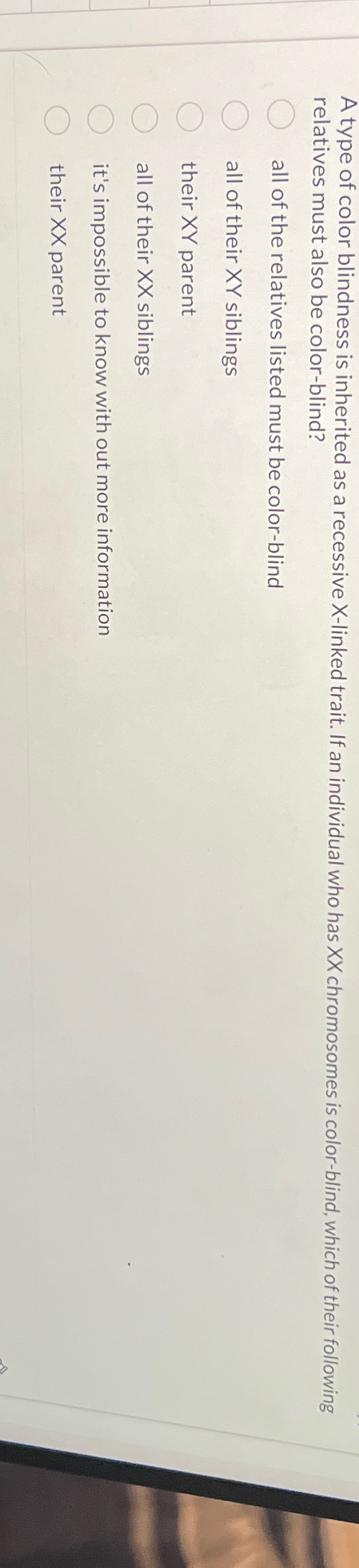 Solved A type of color blindness is inherited as a recessive | Chegg.com