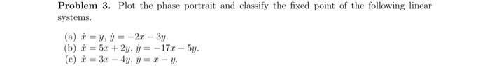 Solved Problem 3. Plot the phase portrait and classify the | Chegg.com