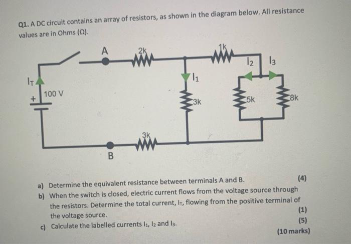 Solved Q1. A DC circuit contains an array of resistors, as | Chegg.com